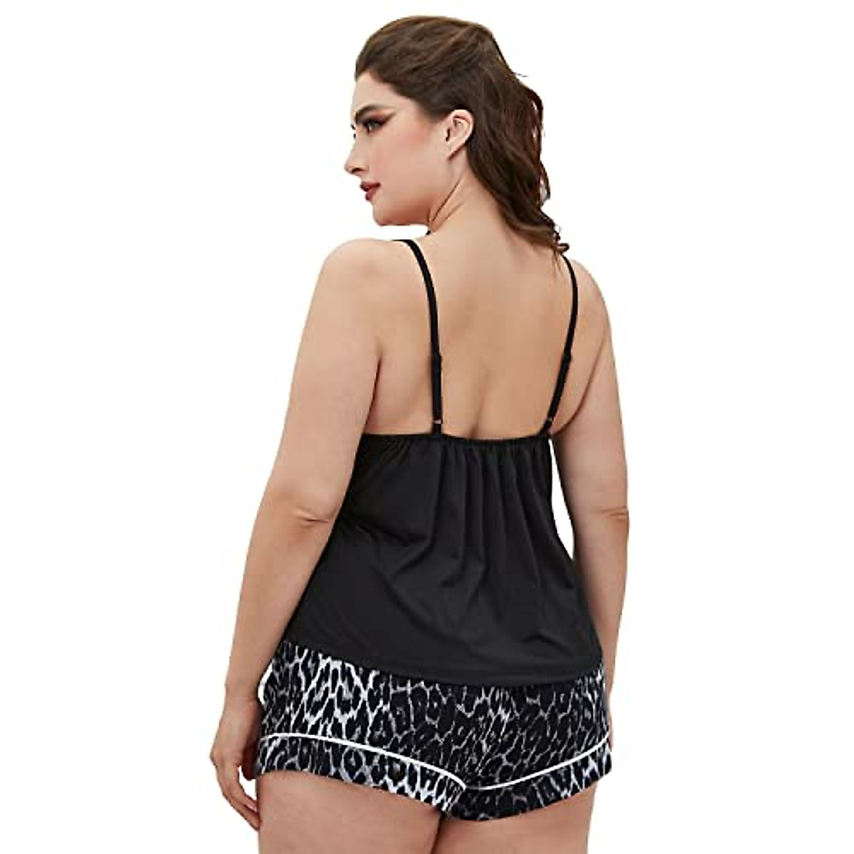 ebukurty Women Plus Size Cami Leopard Shorts Set Sexy Lace Pajama Sets Sleepwear