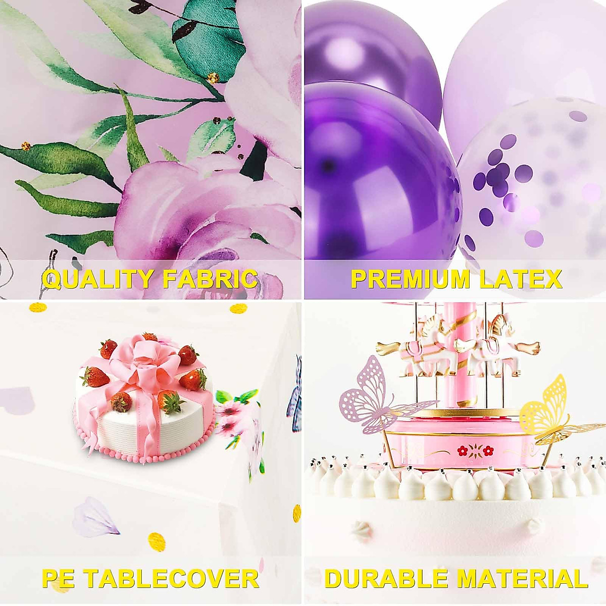 Purple Happy Birthday Party Decorations Butterfly Set for Women Girls Men Boys, Backdrop, Banner, Purple Balloon, Tablecloth for 2th 8th 13th 16th 18th 21th 25th 30th 40th 50th 60th 70t Party Supplies
