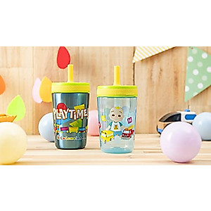 Zak Designs CoComelon Kelso Tumbler Set, Leak-Proof Screw-On Lid with Straw, Bundle for Kids Includes Plastic and Stainless Steel Cups with Bonus Sipper (3pc Set, Non-BPA), 15 fluid ounces
