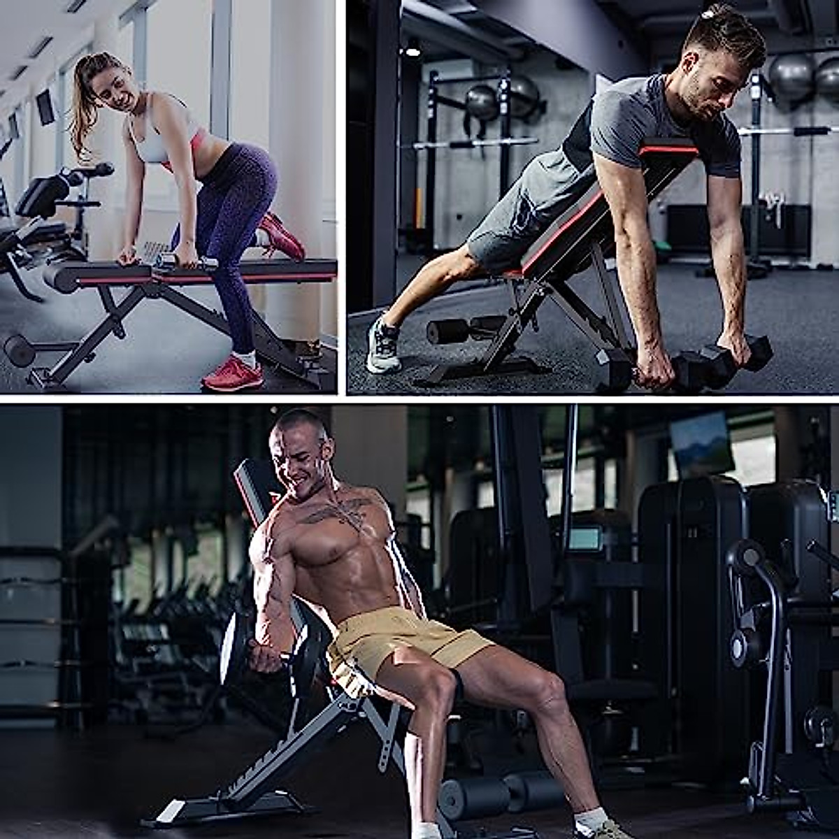 PASYOU Adjustable Weight Bench Press (9x4x3 Positions), Foldable Workout Bench, 700 Pounds Load Flat Incline Decline Strength Training Benches, Sit Up Exercise Equipment