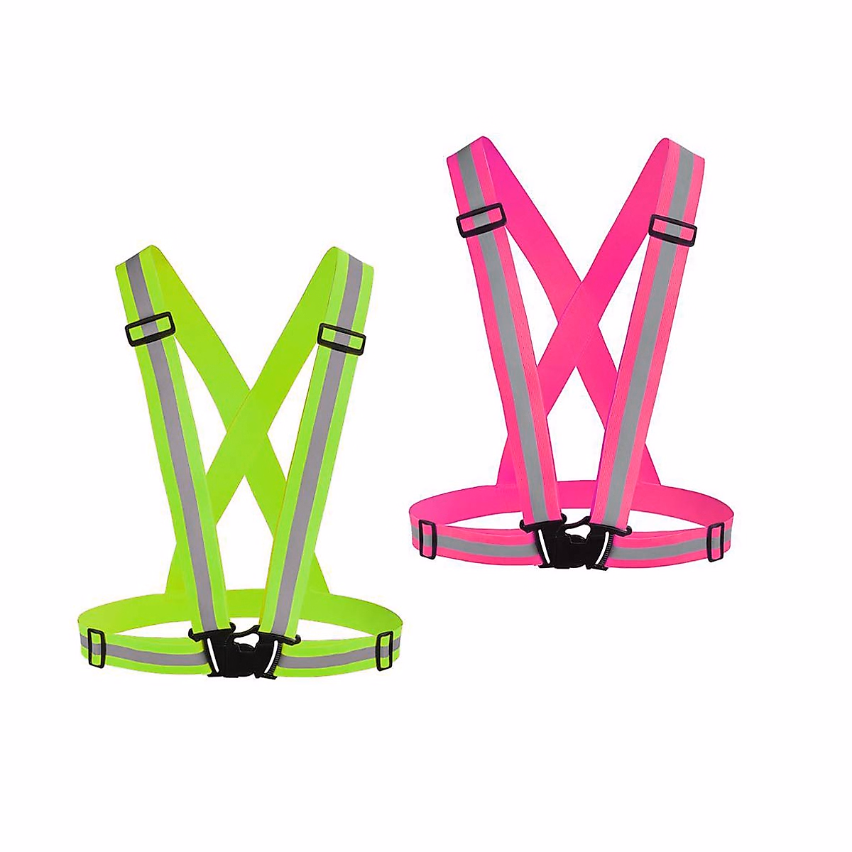 Chiwo Reflective Vest Running Gear 2Pack, High Visibility Adjustable Safety Vest for Night Cycling,Hiking, Jogging,Dog Walking, Construction safe (Green Pink)