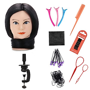 SILKY 100% Real Hair Mannequin Head with Stand, Hairdressers' Practice Training Head and Cosmotology Doll Head for Hairstyling and Braid - Natural Black