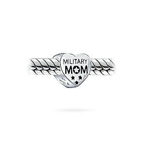 Heart Shape American Patriotic USA Flag Words Military Mom Charm Bead For Women Wife .925 Sterling Silver Fits European Charm Bracelet