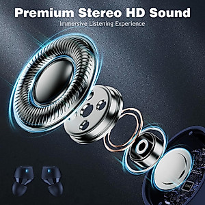 5.2 Bluetooth Headphones for Apple iPhone 16 16e 15 Pro Max 14 Plus 13, Small Ear Buds True Wireless Earbuds Earphones with Microphone Touch Control for Samsung S24 S23 Ultra Google Pixel 9 8 Blue