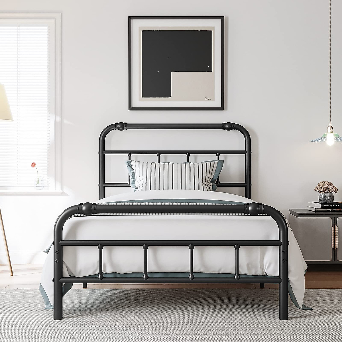 BOSRII Twin Size Bed Frame with Headboard and Footboard, 18 Inches High, 3500 Pounds Heavy Duty Metal Slats Support for Mattress, No Box Spring Needed,Noise-Free, Black
