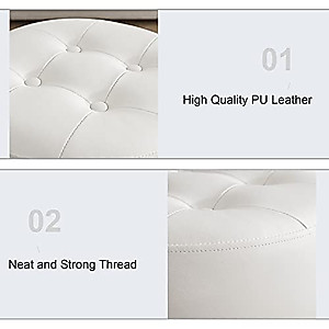 Gitrah White Vanity Chair for Makeup Room Round Ottoman Tufted PU Leather Makeup Chair Vanity Stools for Bathroom Height Adjustable 360 Swivel
