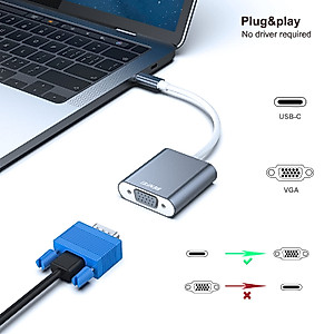 BENFEI USB C to VGA Adapter, Thunderbolt 3/4 to VGA Adapter Compatible with iPhone 15 Pro/Max, MacBook Pro/Air 2023, iPad Pro, iMac, S23, XPS 17, Surface Book 3 and More [Aluminium Shell,Grey]