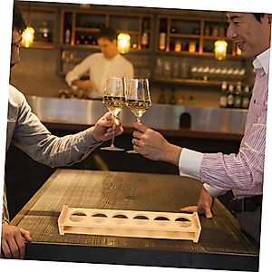 Cabilock Wine Cup Server Dish Wood Beer Flight Tray Bamboo Wine Glass Holder Modern Wooden Wine Rack Wine Cup Display Rack 6 Holes Wine Cup Server Dish Wood Paddle Serving Tray