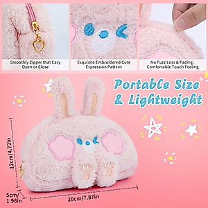 Toplive Cute Pink Pencil Case, Plush Pencil Pouch Fuzzy Pen Case, Cartoon Makeup Bag Kawaii Stationery Cosmetic Organizer Bag for Teens Girls Women, Pink Rabbit