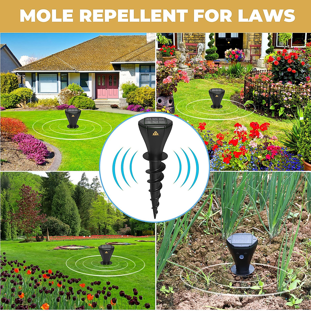Solar Powered Mole Repellent For Lawns, Screw Shaped Snake Repellent Simulates Low Frequency Seismic Waves for Effective Pest Control, Drive Away Snakes Gophers Moles Voles And Other Underground Pests