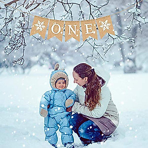 Rainlemon Jute Burlap One High Banner with Snowflake Winter Onederland Boy Girl 1st Birthday Party Garland Decoration