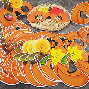 chiazllta Fall Punmkin Masks Party Favors Thanksgiving Autumn Pumpkin Paper Masks for Kids Party Photo Booth Props Kit with Elastic Strings
