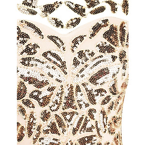 PrettyGuide Women 's 1920s Art Deco Sequin Gatsby Formal Evening Prom Dress L Gold Beige