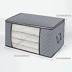 2PCS 90L Large Storage Bags Home Quilt Storage Bag Foldable Non-Woven Transparent Window Handle Storage Bag for Comforters, Clothing, Blanket, Bedding and Toys
