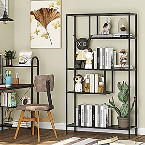 HOME BI Bookshelf,4 Tier Metal Frame Bookcase, Tall Book Shelf,Open Display Shelves for Office, Study Room, Living Room,Black 13" D x 39.37" W x 70.08" H