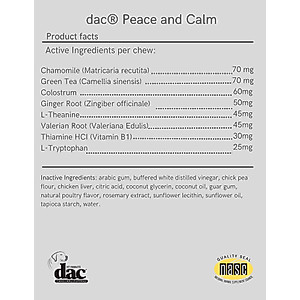 dac Peace and Calm Soft Chews- Helps Promote Relaxation, Reduce Anxiety, Stress, Noise Anxiety, and Motion Sickness with Travel.
