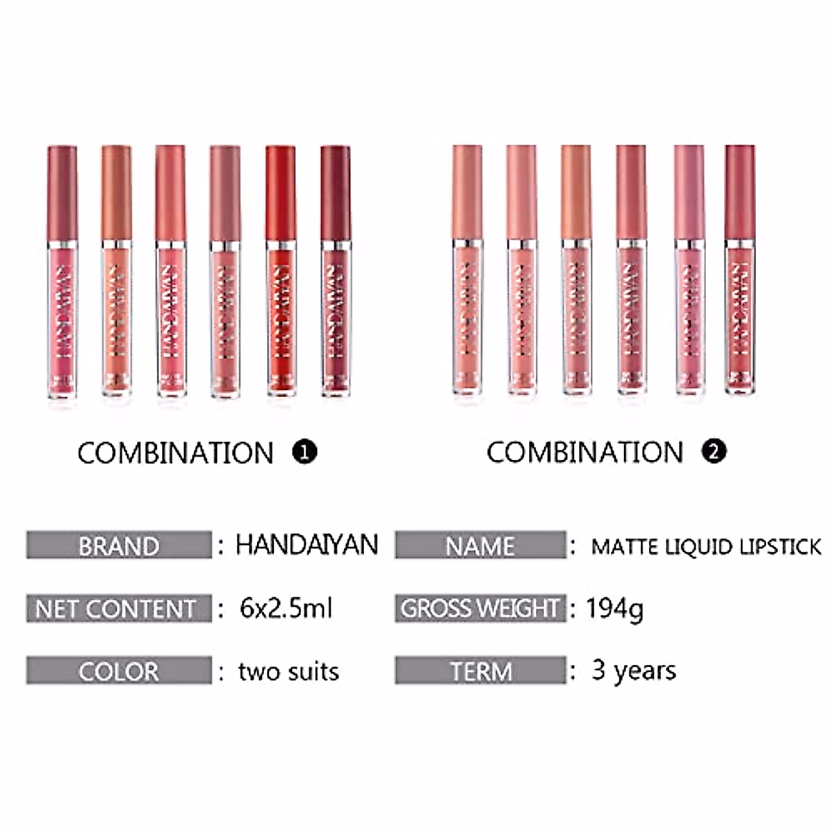 KBTPMTL HANDAIYAN 6 Pcs Matte Liquid Lipstick Makeup Set, 6 Lipstick Set Non-stick Matte Lip Gloss Set Multi-color Lipstick (A)