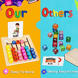 GIMCALO Sight Word Games, Montessori Letter Puzzle Building Blocks CVC Flash Cards Kindergarten Homeschool, ABC Learning Education Toddlers Wooden Toys, Birthday Easter Xmas Gifts for Kids Ages 3-7