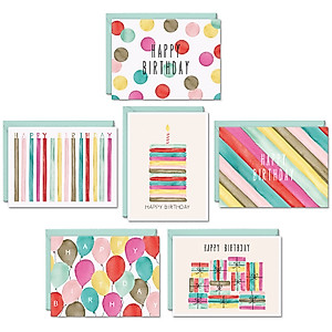Sweetzer & Orange Watercolor Bulk Birthday Cards Assortment – 48pc Bulk Happy Birthday Card with Envelopes Box Set – Assorted Blank Birthday Cards for Women, Men, and Kids in a Boxed Card Pack
