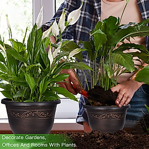 Plastic-Plant-Flower-Planters-8 Inch with Drainage Hole & Saucer, 6 Packs Lightweight Small Resin Flower Pot Indoor Outdoor, Retro Antique Imitation Decorative Garden Containers Sets for Houseplants