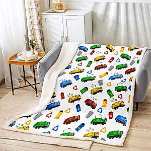 Garbage Truck Kids Throw Blanket,Cartoon Trash Truck Transport Vehicles Bed Blanket,Boys Girls Adults Room Decor,Trash Can Chic Fleece Blanket,Colorful Bright Fuzzy Blanket,Twin Size (60 x 80 Inches)
