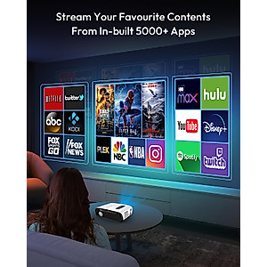 UHD 4K Projector with 5G Wifi Bluetooth, Home Cinema Daytime Projector for Gaming Office Works 13,000Lumens LCD Smart Projectors Wireless Casting with iPhone Laptop Netflix Disney+