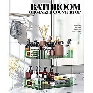 Lexvss Bathroom Organizer Countertop, Clear Makeup Desk Organzier for Dressing Table, Vanity Countertop, Bathroom Counter, 2-Tier Vanity Tray Shelf for Cosmetic, Lotions, Perfume and Toiletries