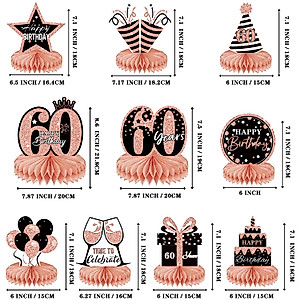 10 PCS Rose Gold 60th Birthday Decoration，60th Birthday Centerpieces for Tables， Happy 60th Honeycomb Table Topper for Women，60th Birthday Table Sign Decor