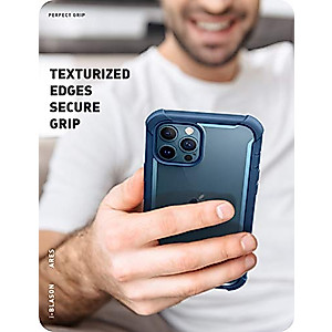 i-Blason Ares Case for iPhone 12 Pro Max 6.7 inch (2020 Release), Dual Layer Rugged Clear Bumper Case with Built-in Screen Protector (Blue)