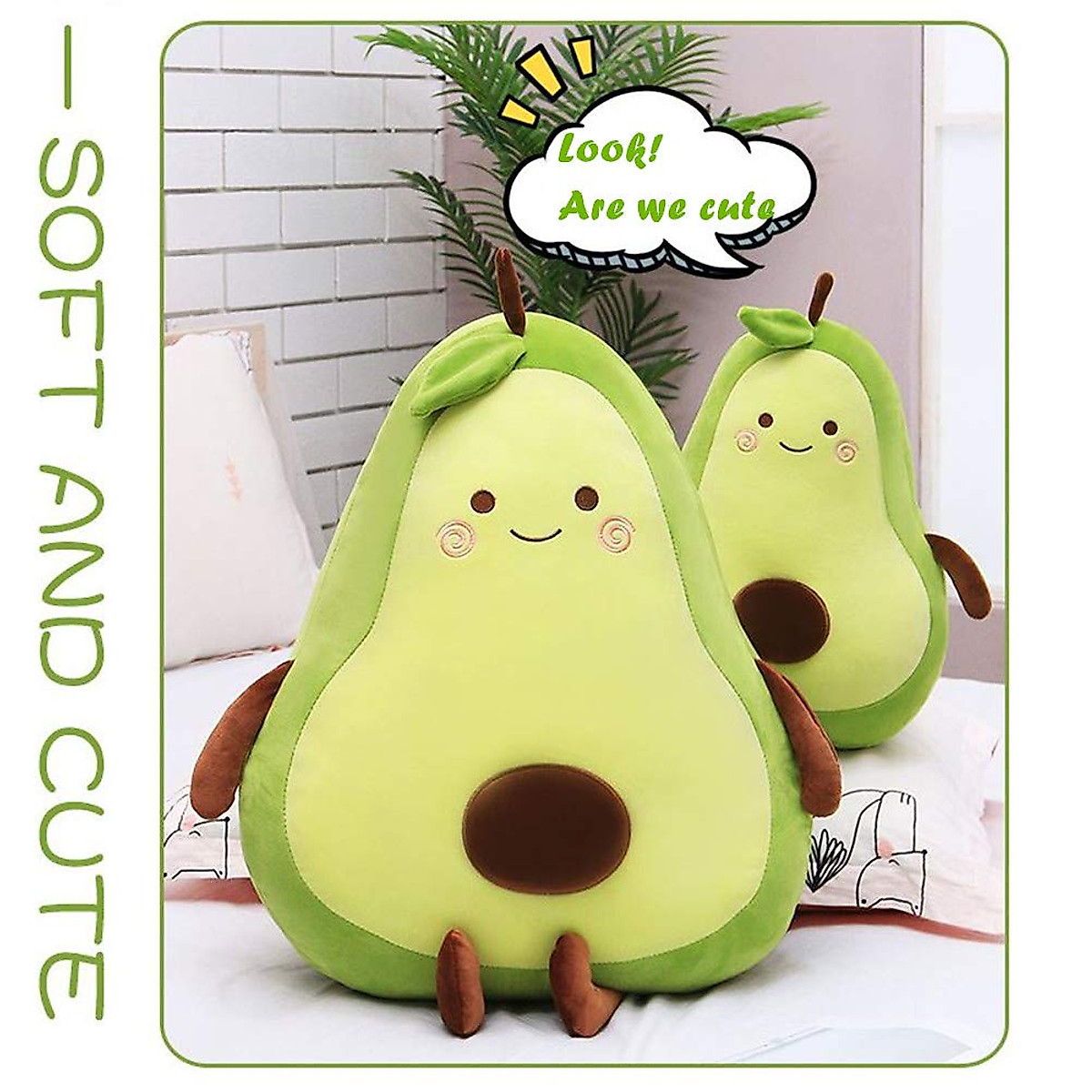 XICHEN 27 Inch Green Large Simulation Avocado Plush Toy Doll Sleeping Pillow Doll Doll, Holiday Warm Gift Plush Toy Pillows (Seated)