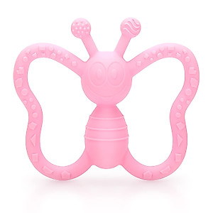 Baby Teething Toys, Butterfly Design Teether Pain Relief Toy for Newborn Babies, Freezer Safe Neutral Shower Gift, Soft Textured for Boy and Girl