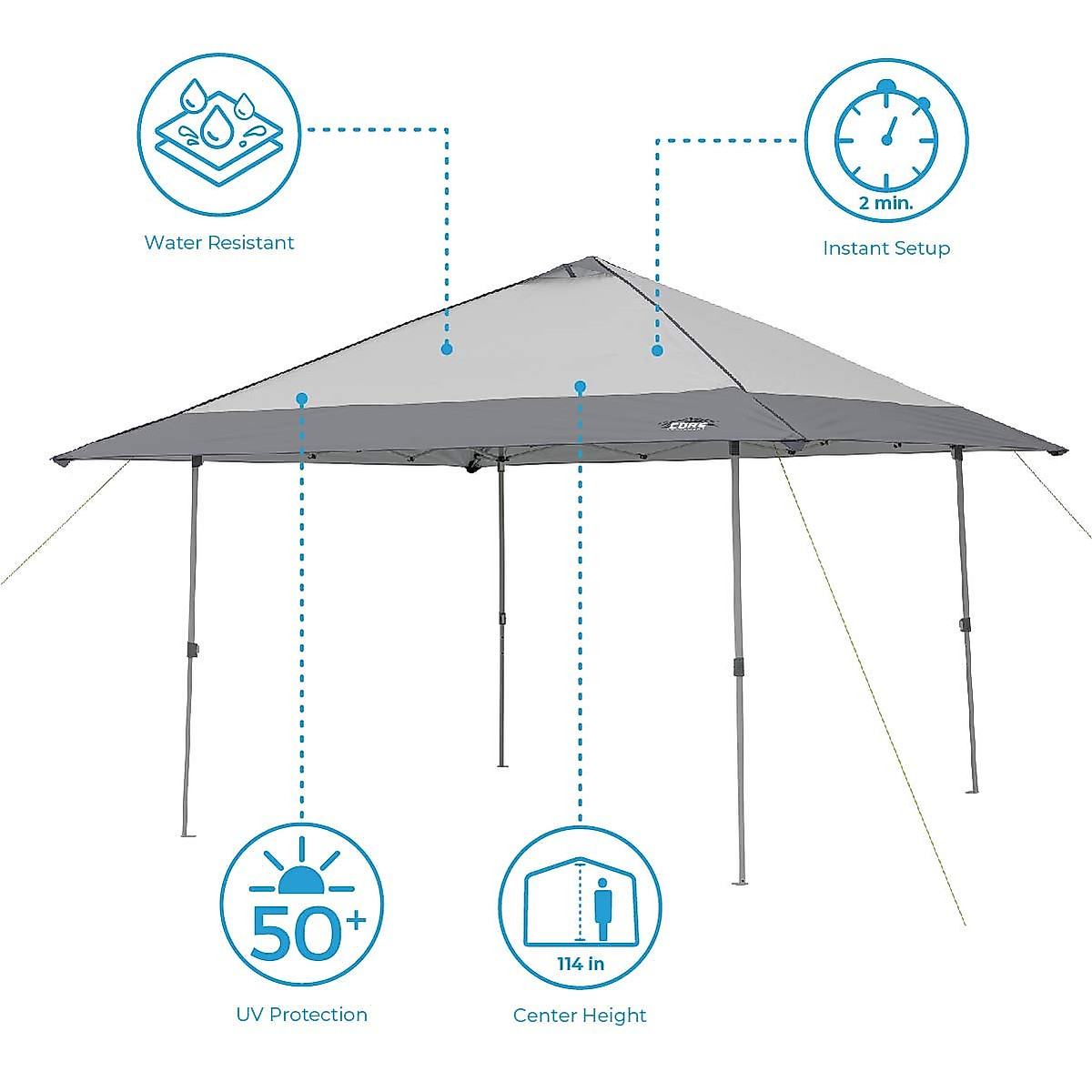 CORE 13' x 13' Instant Shelter Pop Up Canopy Gazebo Tent for Shade in Backyard, Party, Event with Wheeled Carry Bag, Gray