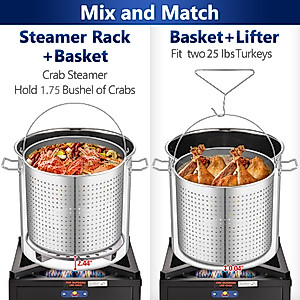 ARC 64-QT Large Stainless Steel Stockpot for Seafood Boiler Crawfish Pot with Basket and Steamer Rack, Outdoor Cooking Pot for Crab Lobster Shrimp Trukey Fryer Boiling, and Tamales Steamer,16 Gal