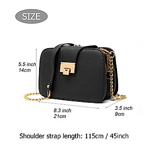 forestfish Ladies’ Black PU Leather Shoulder Bag Purse Evening Clutch Bags Crossbody Bag with long Metal Chain Strap, Black