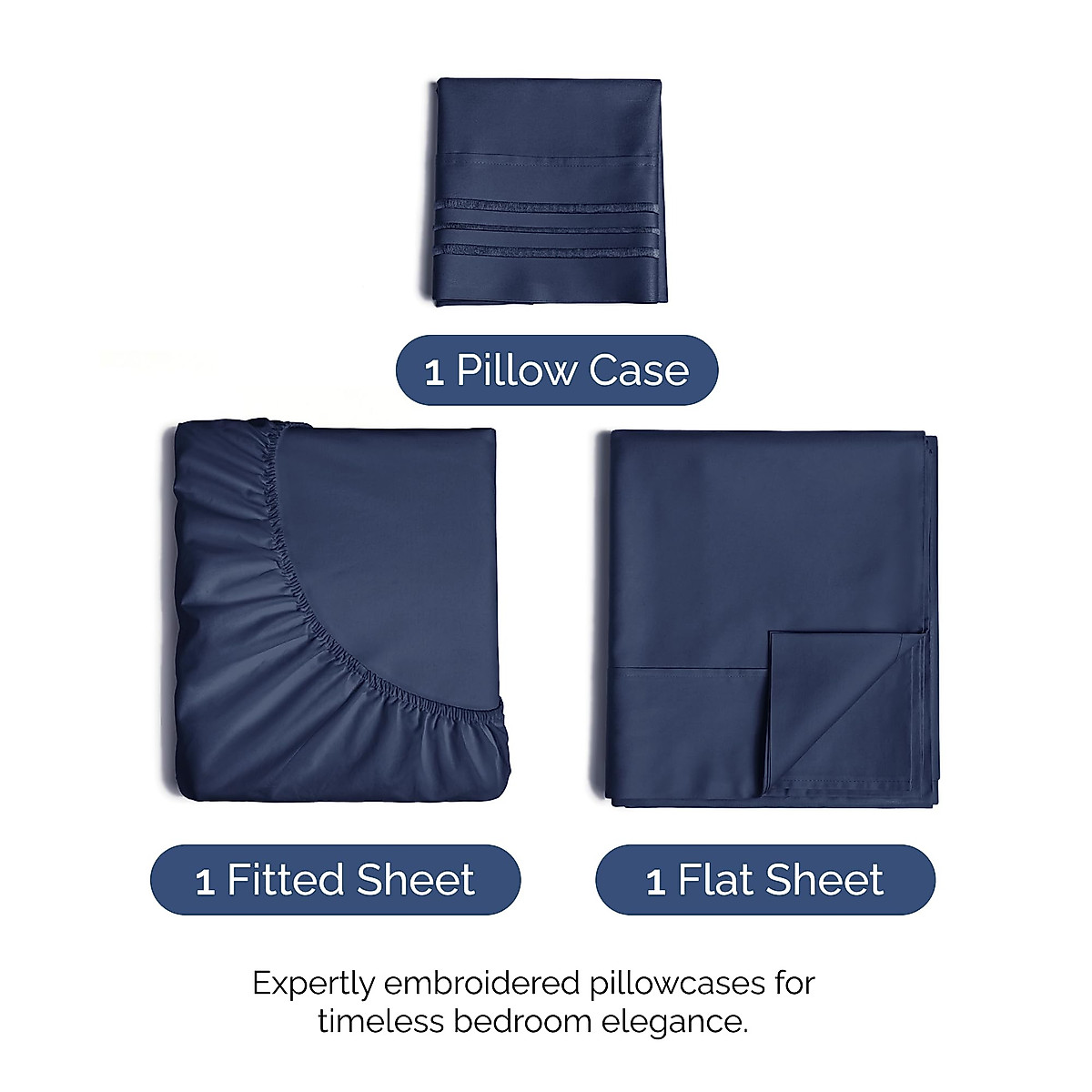 Twin Size 3 Piece Sheet Set - Comfy Breathable & Cooling Bed Sheets Set - Hotel Luxury Bedding for Women, Men, Kids & Teens - Deep Pockets, Easy-Fit, Super Soft & Wrinkle Free - Oeko-Tex - Navy Blue