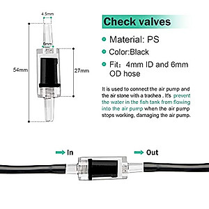 AquariumBasics 26.6 Feet Black Aquarium Soft Airline Tubing Hose Standard with 4 Air Stones,4 air Value Controller,4 Check Valves, 6 Suction Cups and 16 in Total for I,L,T,Y Shape Connectors
