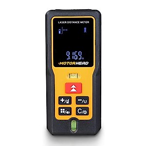 MOTORHEAD 196Ft/60M Laser Measure, Laser Distance Measure w/ 2 Bubble Levels, M/in/Ft, 20 Data Set Storage, Mute, 2 Measurement Points, Backlit LCD, Pythagorean, Area & Volume Functions