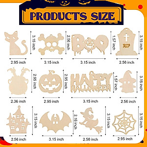 Halloween Crafts for Kids, 60Pcs Unfinished Predrilled DIY Wooden Slices Halloween Painting Crafts Halloween Gifts for Hanging Decoration