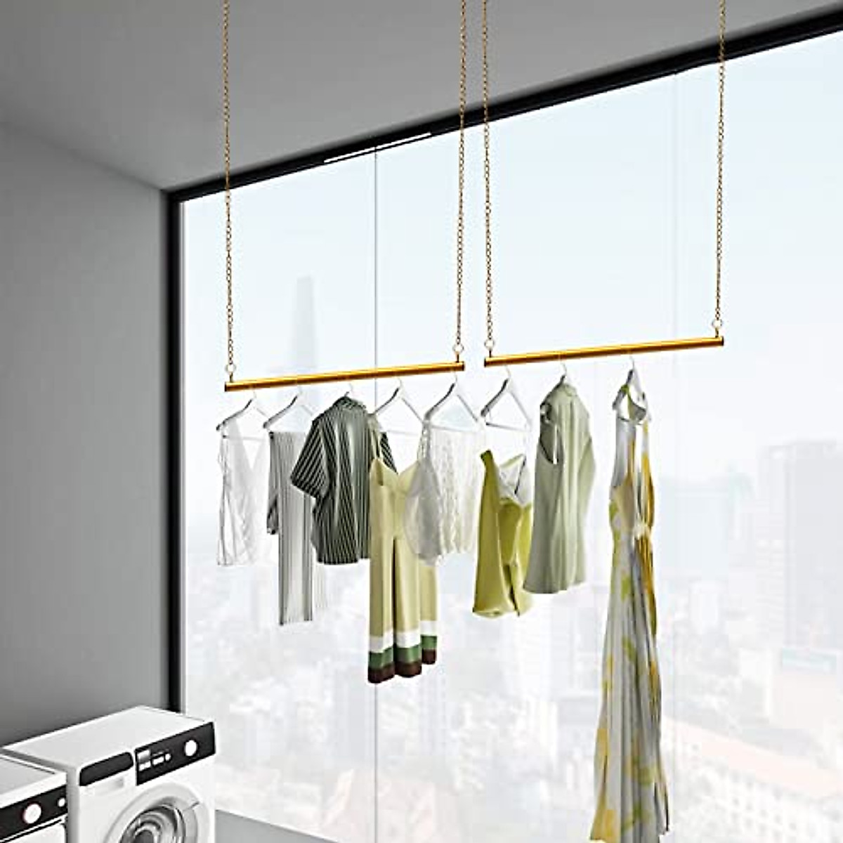 MARTEXBUY 2 Pcs Adjustable Height Clothing Storage Chain Garment Rack, Commercial Wedding Dress Hanging Rack, Ceiling-Mounted Cloth Display Shelf for Home Boutique Clothes Store