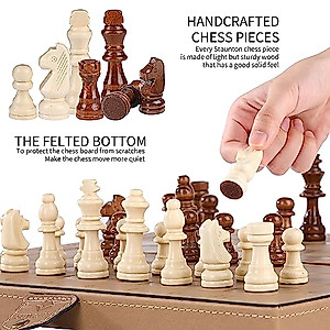Chess Set for Adults & Kids - suwam 12 Inch Leather Travel Chess Board Pieces Unique Design Chess by Chess Armory Game Gift Choice (12inch)