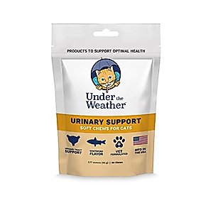 Under the Weather Pet Urinary Tract Support Soft Chews for Cats, 60 Bite Size Soft Chew Cat Supplements | Promotes Normal Ph Balance & Healthy Urinary Function for Cats