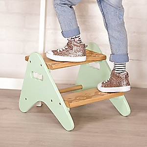 B. spaces by Battat – Kids Wooden Two Step Stool – Peek-A-Boost – Mint & Wood