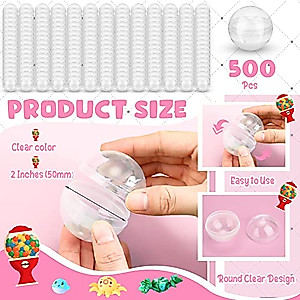 Honoson 500 Pcs Vending Machine Capsules Empty 2'' Round Capsules Gumball Machine Capsules Small Balls Mini Plastic Prize Containers for Kids Toy Candy Party Favor Themed Gift (Clear)
