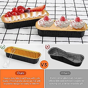 SGAOFIEE 100 Pack Mini Cake Pans With Lids, 6.8 Oz Mini Loaf Pans with Lids, Aluminum Foil Mini Cake Pans, Rectangle Baking Cups Muffin Tins, Disposable Bread Pan(100 Pack, 6.8oz)
