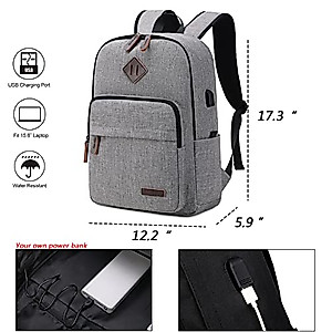 KYALOU Laptop Backpack, Lightweight Bookbag Casual Daypack for Men and Woomen, College with USB Charging Port - Gray