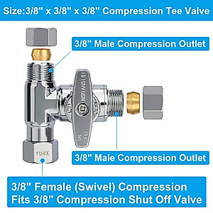 Brass Angle Stop Add-A-Tee Valve,3/8 x 3/8" x 3/8 Compression Water Splitter