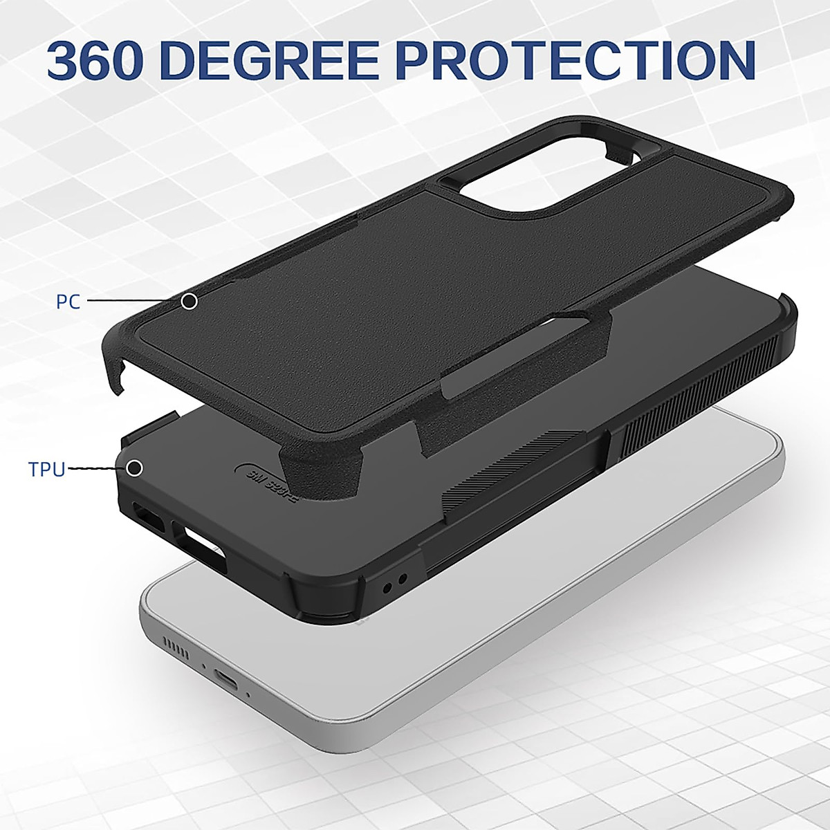 for Samsung Galaxy S23 FE Case: Dual Layer Protective Heavy Duty Cell Phone Cover Shockproof Rugged with Screen Protector - Military Protection Bumper Tough - Samsung Galaxy S23 FE 5G 2023, Black