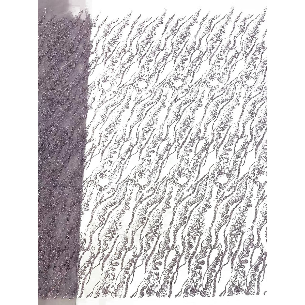 Tngan Embroidered Sequin African Lace Heavy Craft Beading Glitter Floral French Tulle Net Fabric for Trailing Dress, 5 Yards, Black