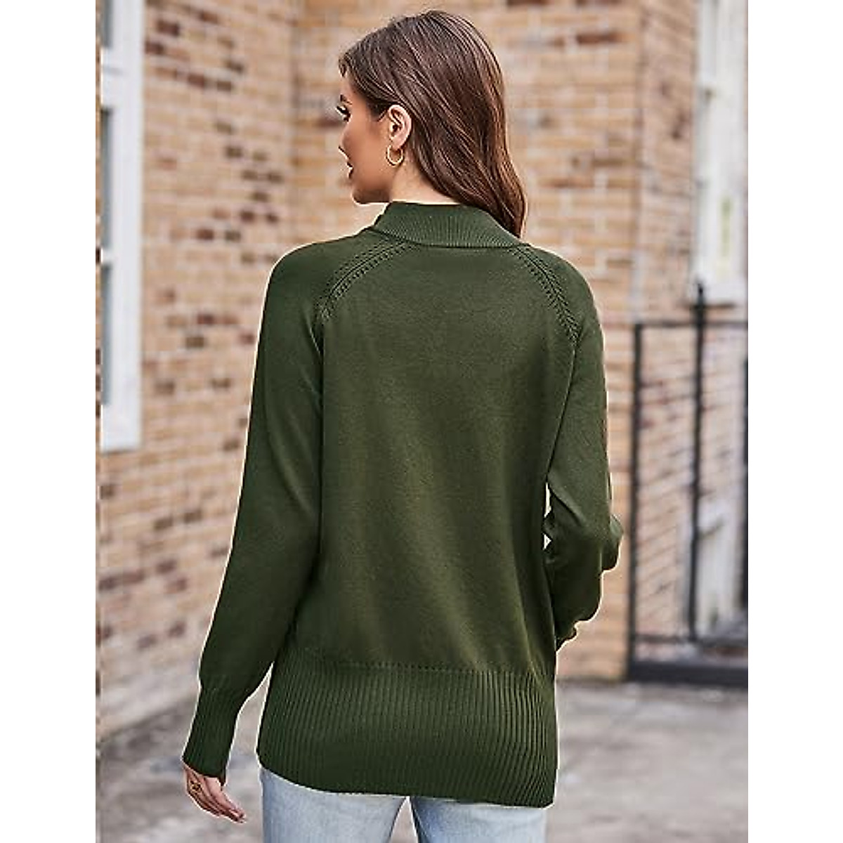 GRACE KARIN Women 2023 Fall Winter Zip Up Sweater Cardigan Long Sleeve Chunky Knit Sweater Jacket with Pockets S Dark Army Green