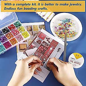 PHUNTTEK 2400pcs Seed Beads and Evil Eye Beads Halloween Beads for Jewelry Making, 3mm Glass Seed Beads 8mm Flat Evil Eye Colorful Bracelet Beads Kit for Bracelets Making DIY Gift Beading Supplies